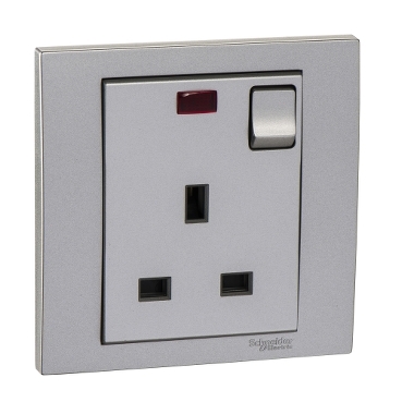 KB15N_AS - Vivace 13A 250V 1 Gang Switched Socket with Neon - alumium ...