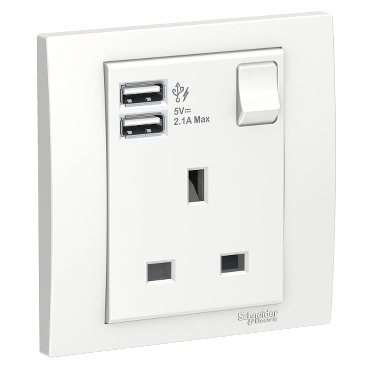 KB15USB_WE - 13A 1 Gang Switched Socket with 2.1A USB, White ...