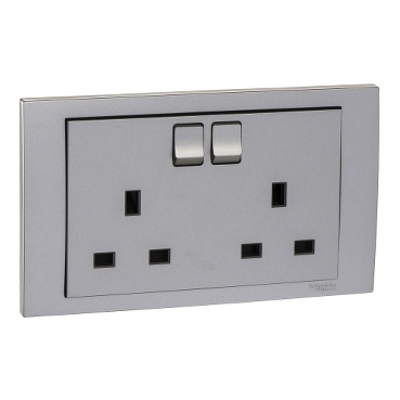 KB25_AS - Vivace 13A 250V TwinGang Switched Socket,Aluminium Silver ...