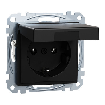 MEG2311-0403 - SCHUKO-Steckdose mit Klappdeckel, Steckklemmen,schwarz ...