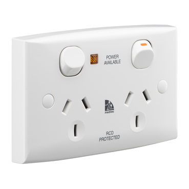 ML25S-WE - Twin Switch Socket Outlet, Medilec, 250V, 10A, Safety ...