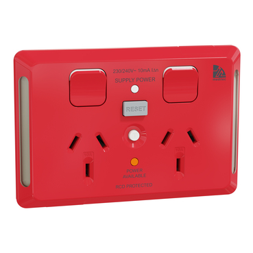 MLP3025RCD10A-RD - Twin switched socket, Medilec, Clipsal, 20A for RCD ...