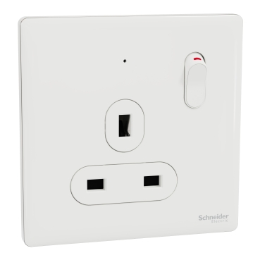 NUX15DN_PW - Switched socket, Unica X, 13A, 250V, 1 gang, 2 pole, with LED, painted white ...