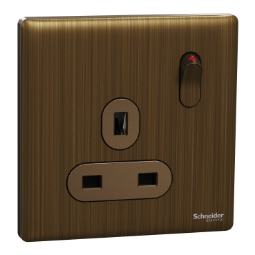 NUX15D_AB - Switched socket, Unica X, 13A, 250V, 1 gang, 2 pole, antique brass | Schneider ...