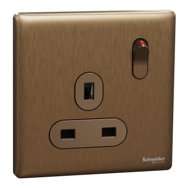 NUX15D_DB - Switched socket, Unica X, 13A, 250V, 1 gang, 2 pole, dark bronze | Schneider ...