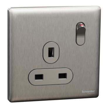 NUX15D_SS - Switched socket, Unica X, 13A, 250V, 1 gang, 2 pole, stainless steel | Schneider ...