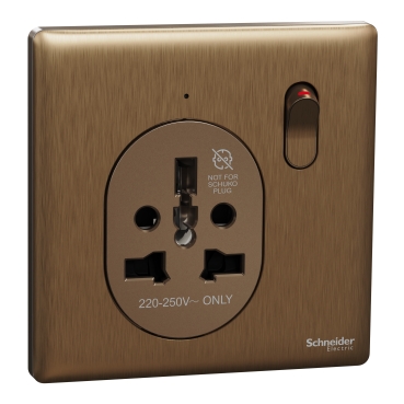 NUX15TSN_DB - Switched socket, Unica X, 16A, 250V, with LED, dark bronze | Schneider Electric UAE