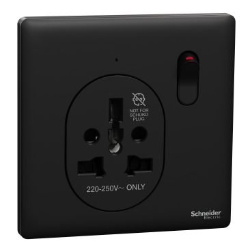 NUX15TSN_JB - Switched socket, Unica X, 16A, 250V, with LED, jet black | Schneider Electric Malaysia