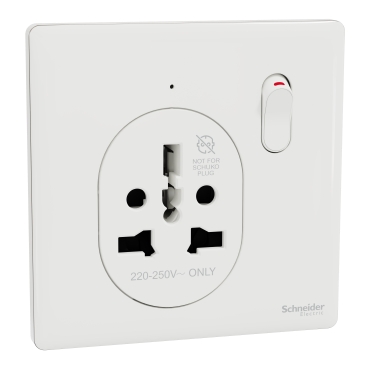 NUX15TSN_PW - Switched socket, Unica X, 16A, 250V, with LED, painted white | Schneider Electric UAE