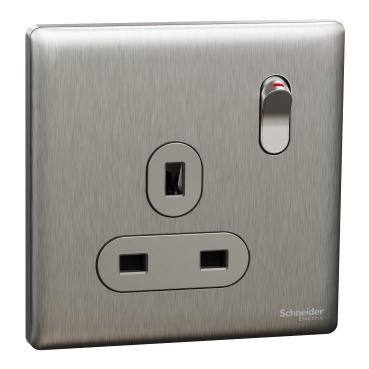 NUX15_SS - Switched socket, Unica X, 13A, 250V, 1 gang, stainless steel | Schneider Electric UAE