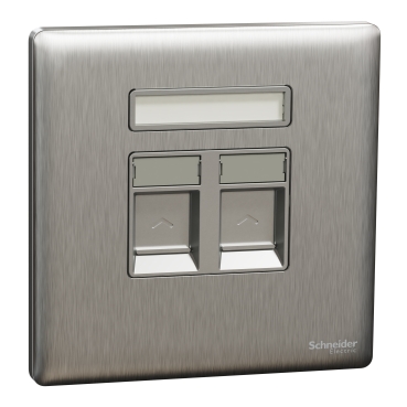 NUX32RJ4_SS - Telephone socket, Unica X, 2 gangs, shuttered, stainless ...