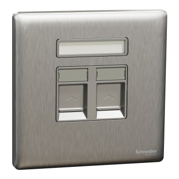 NUX32RJ_SS - Central plate, Unica, for RJ45, 2 gangs, with shutter ...