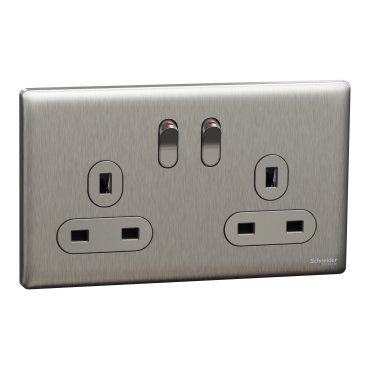 NUXT25_SS - Switched socket, Unica X, 13A, 250V, 2 gangs, stainless ...