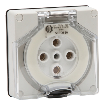 PDL56SO550LERW - Socket, 56 Series, 50A 500V 3-Phase 5-Round Pin IP66 ...