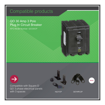 QO330 - Mini circuit breaker, QO, 30A, 3 pole, 120/240VAC, 10kA, plug ...