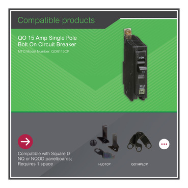 QOB115 - Mini circuit breaker, QO, 15A, 1 pole, 120/240VAC, 10kA, bolt ...