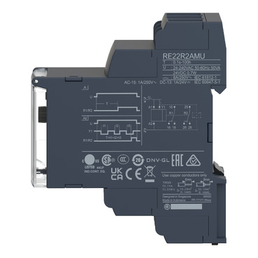RE22R2AMU - on-delay timing relay - 24VDC/24..240 V AC - 2 C/O ...