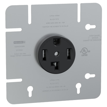 SQR46302BK - Socket-outlet, X Series, 30A, standard, for dryer, 4 11/16 ...