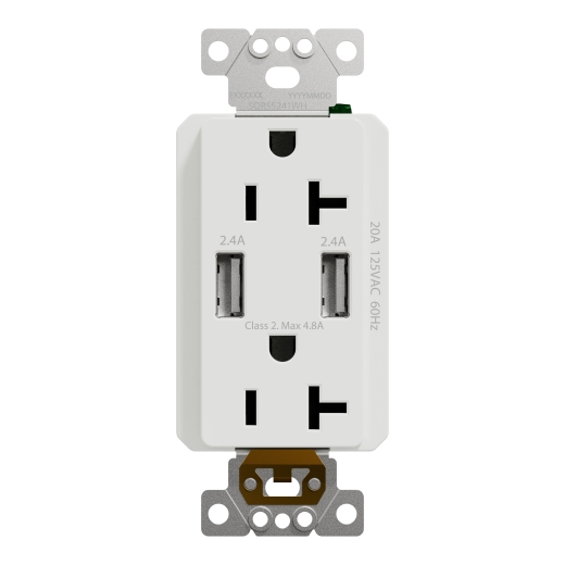 USB charger + socket-outlet, X Series, 20A socket, 4.8A USB A/A, duplex ...