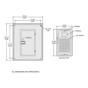 QOC20U100F - Replacement cover, QO, for 20 space load center with 125A ...