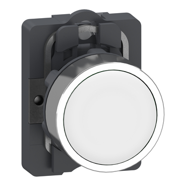 XA2AA11 - Complete push button, Easy Harmony XA2, plastic head, 22mm, white, 1NO, spring return ...