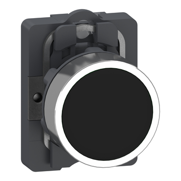 XA2AA21 - Complete push button, Easy Harmony XA2, plastic head, 22mm, black, 1NO, spring return ...