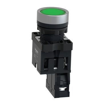 XA2EW33M1 - Complete illuminated push button, Easy Harmony XA2, plastic, flush, green, 22mm ...