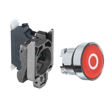 XB4BA43225 - Push button, Harmony XB4, metal, flush, red, 22mm, spring ...