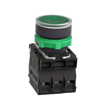 XB5AW33B5 - green flush complete illum pushbutton Ø22 spring return 1NO ...