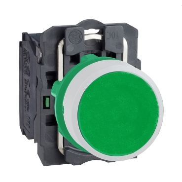 XB5AA31C1 - green flush pushbutton 1NO screw clamp cp white | Schneider Electric