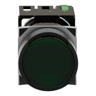 XB6AW3B1B - Complete illuminated push button, Harmony XB6, green flush, 16mm, spring return 1NO ...