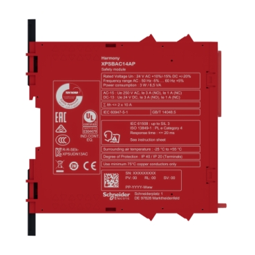 XPSBAC14AP - safety module, Harmony XPS, estop or guard, connected to ...