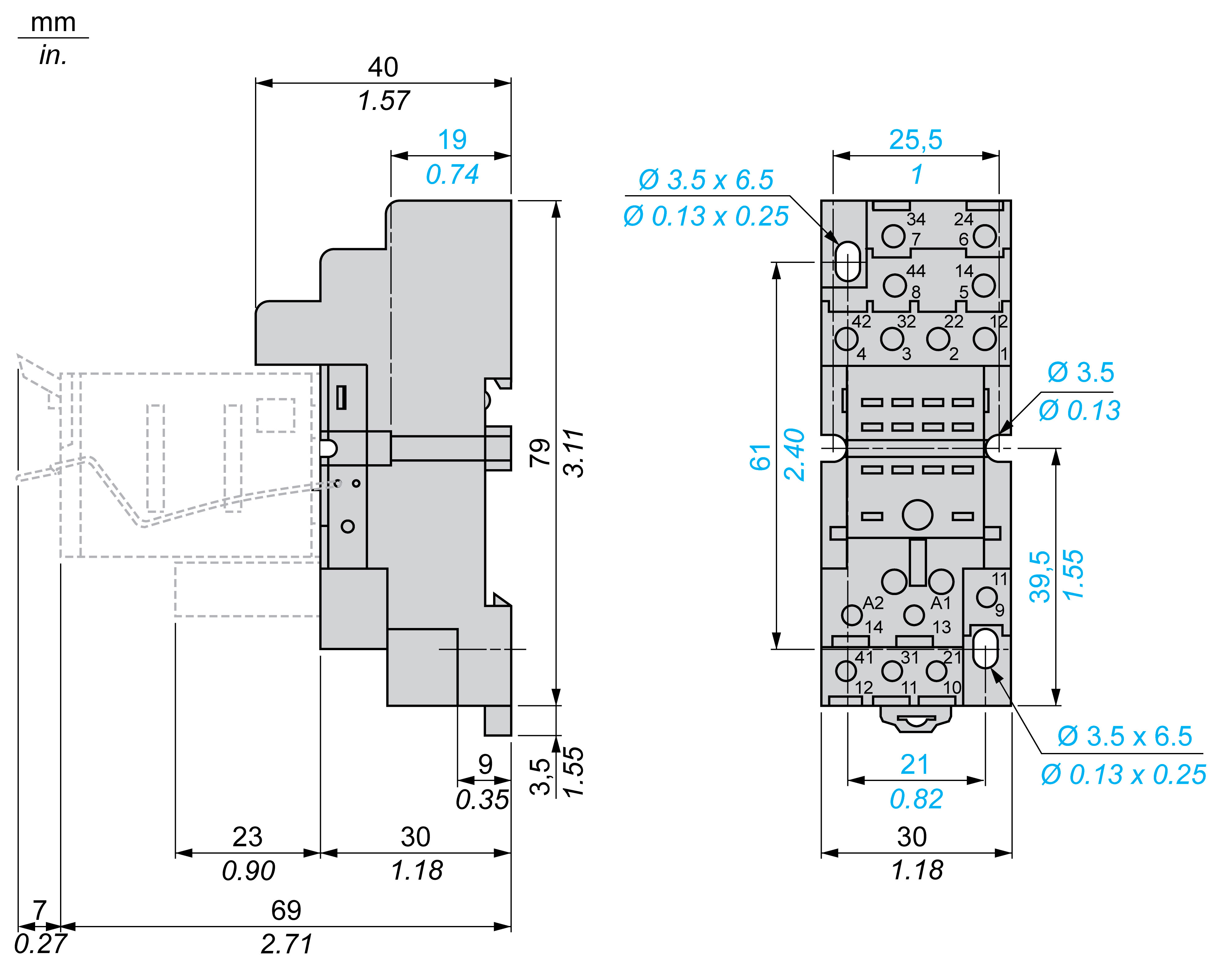 Harmony, plugin relay socket, mixed contact, 10 A, 250 V, screw clamp ...