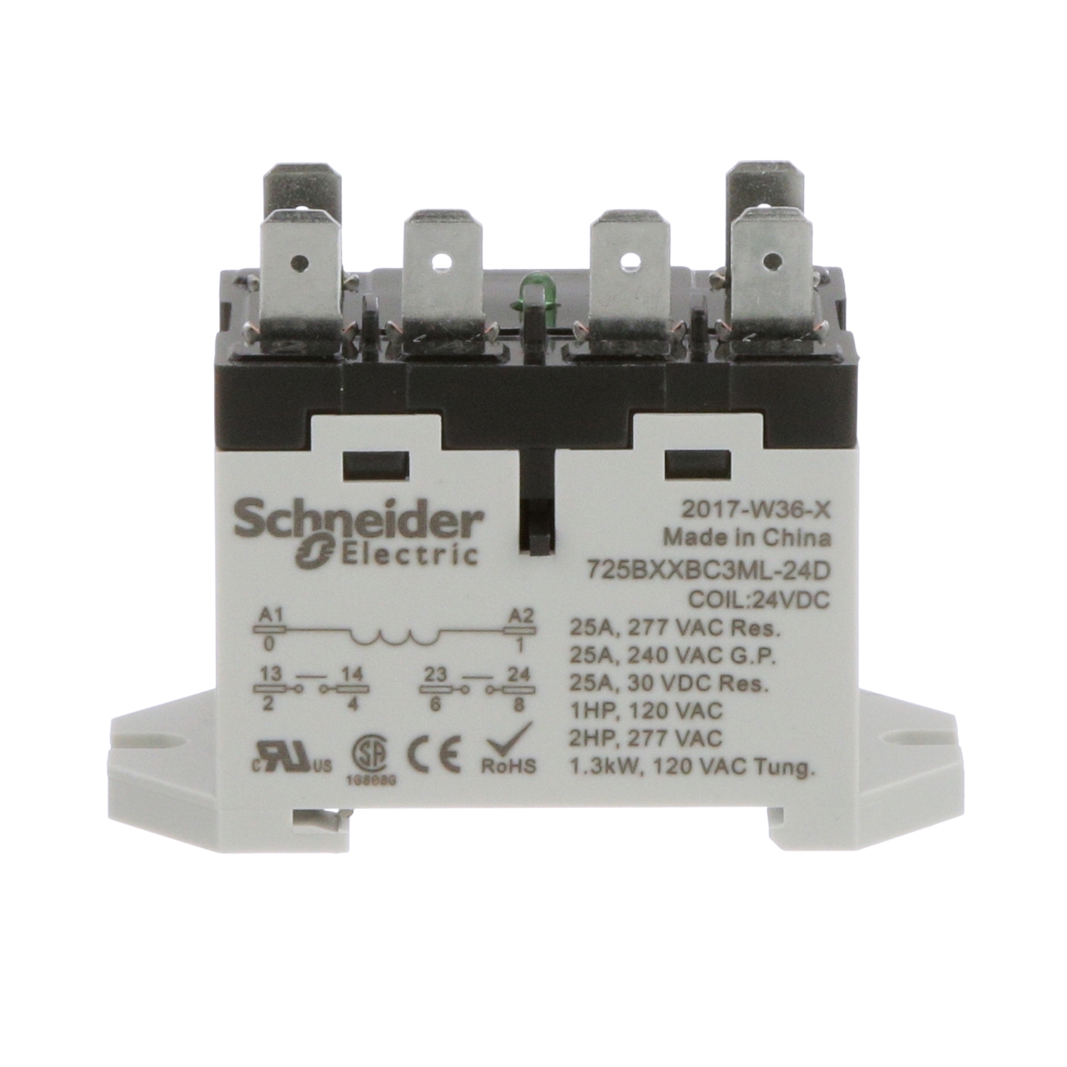725BXXBC3ML-24D - Power relay, SE Relays, 25A, 2NO, 24VDC, LED push ...