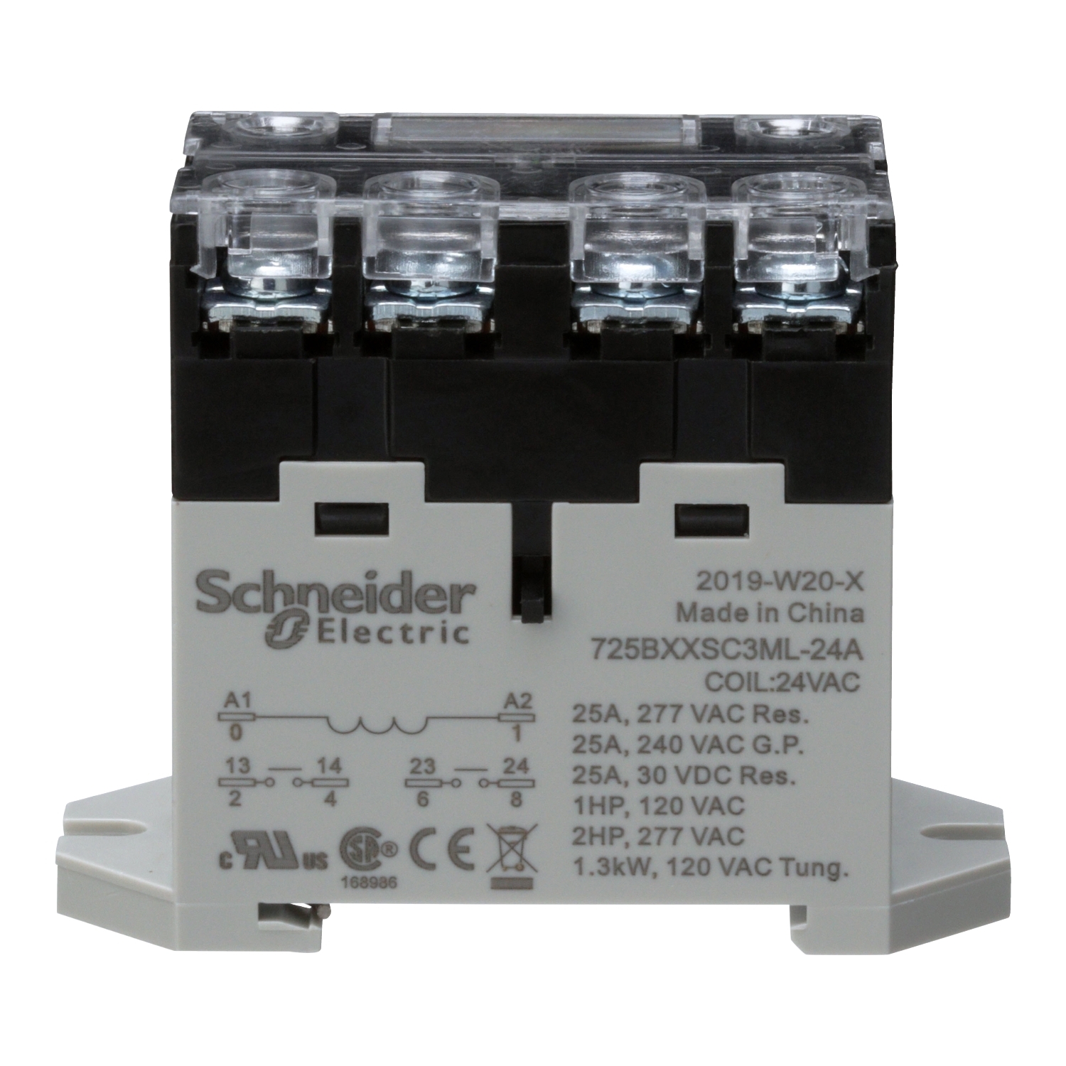 725BXXSC3ML-24A - Power relay, SE Relays, 25A, 2NO, 24VAC, LED push ...