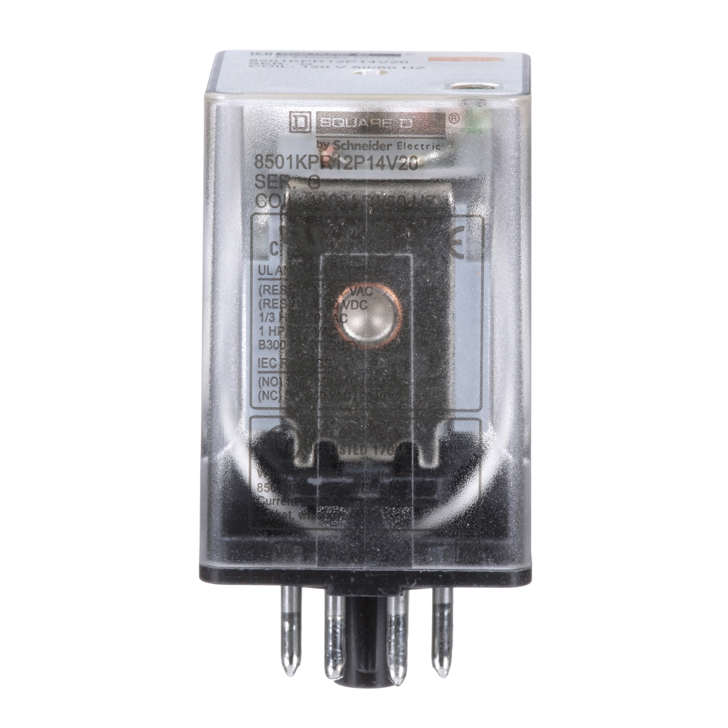 Plug in relay, Type KP, tubular, 1 HP at 277 VAC, 10A resistive at 120 ...