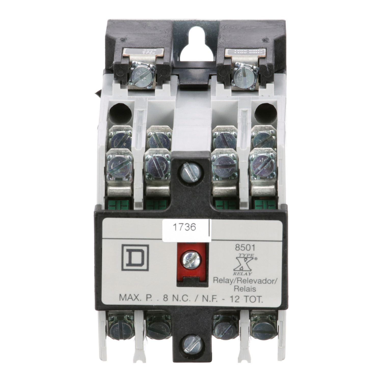 8501XO80V02 - NEMA Control Relay, Type X, machine tool, 10A resistive at 600 VAC, 8 normally ...
