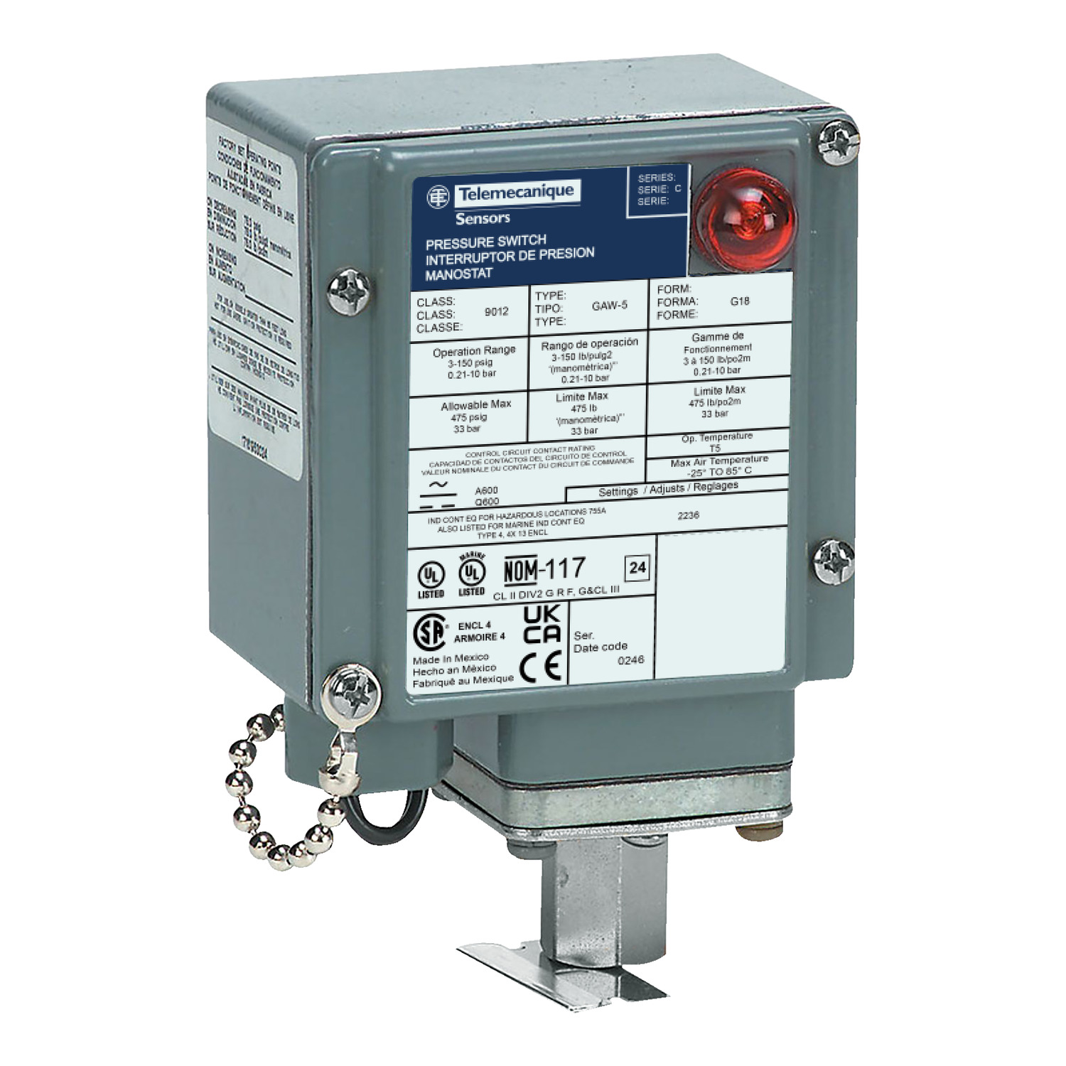 9012GKW4G18K1 - pressure switch 9012G - fixed scale - 2 thresholds - 1. ...