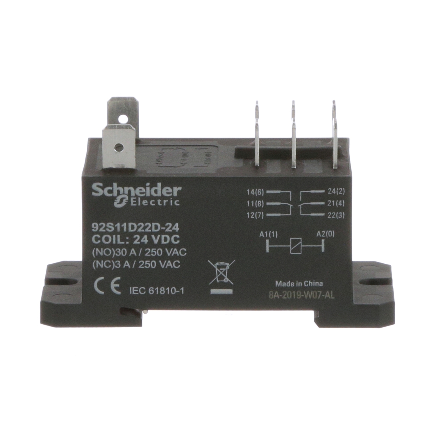 92S11D22D-24 - Power Relay, DPDT, class F coil insulation, DIN rail and ...