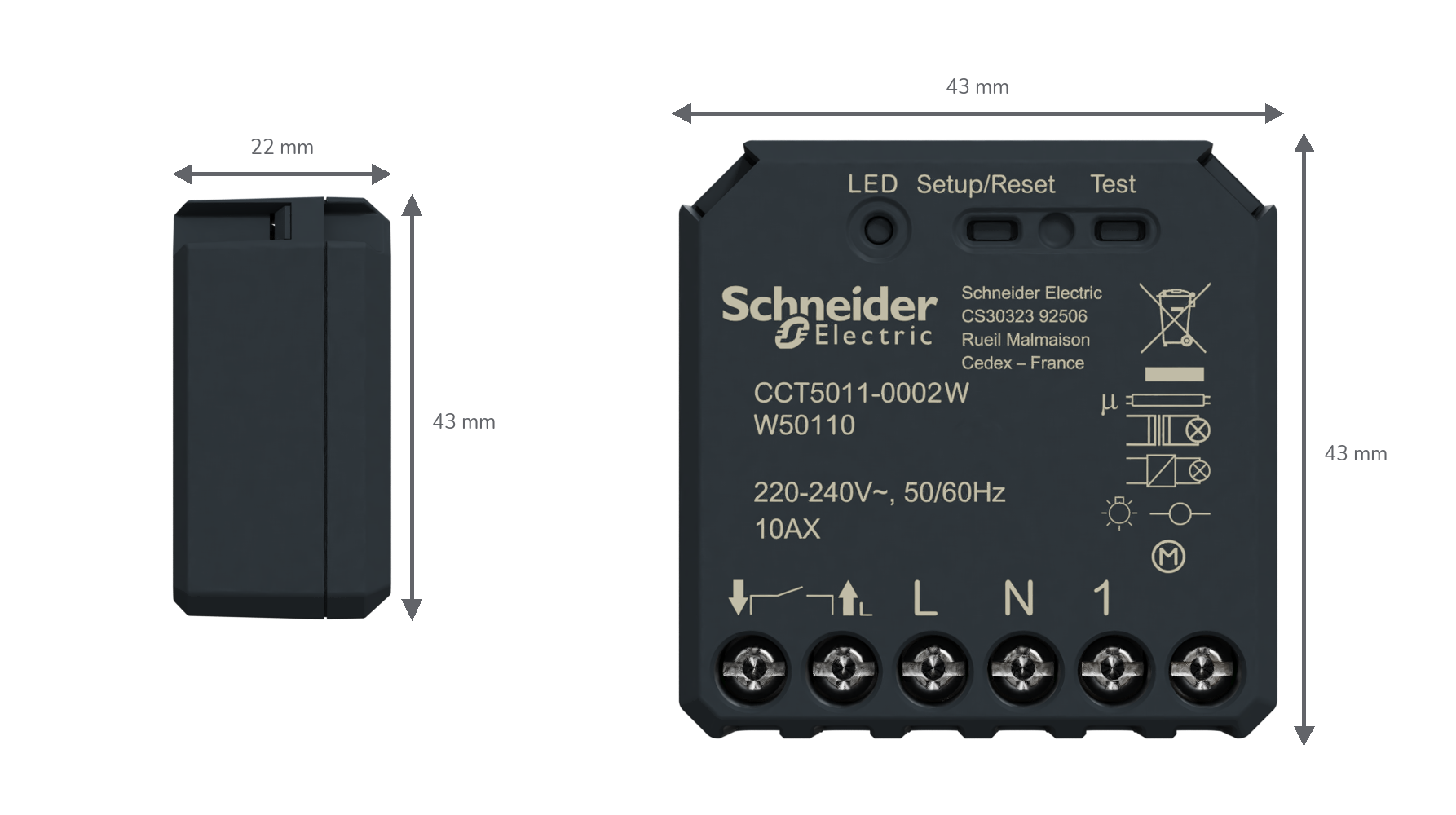 Wiser - Micro module switch ZB - Image with Dimensions Schéma technique ...