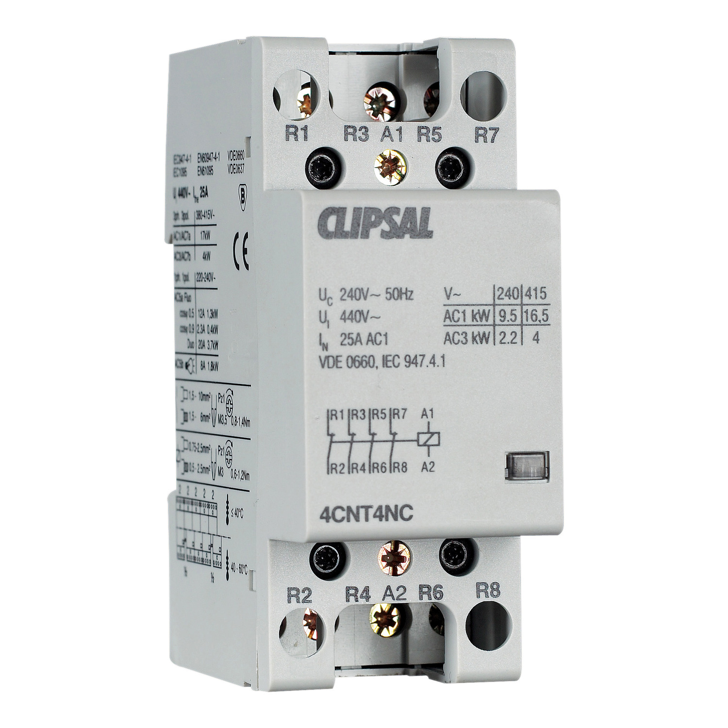 4CNT4NC - Contactor, Clipsal - Max 4, 25 A 240 VAC 4 NC 2 modules ...