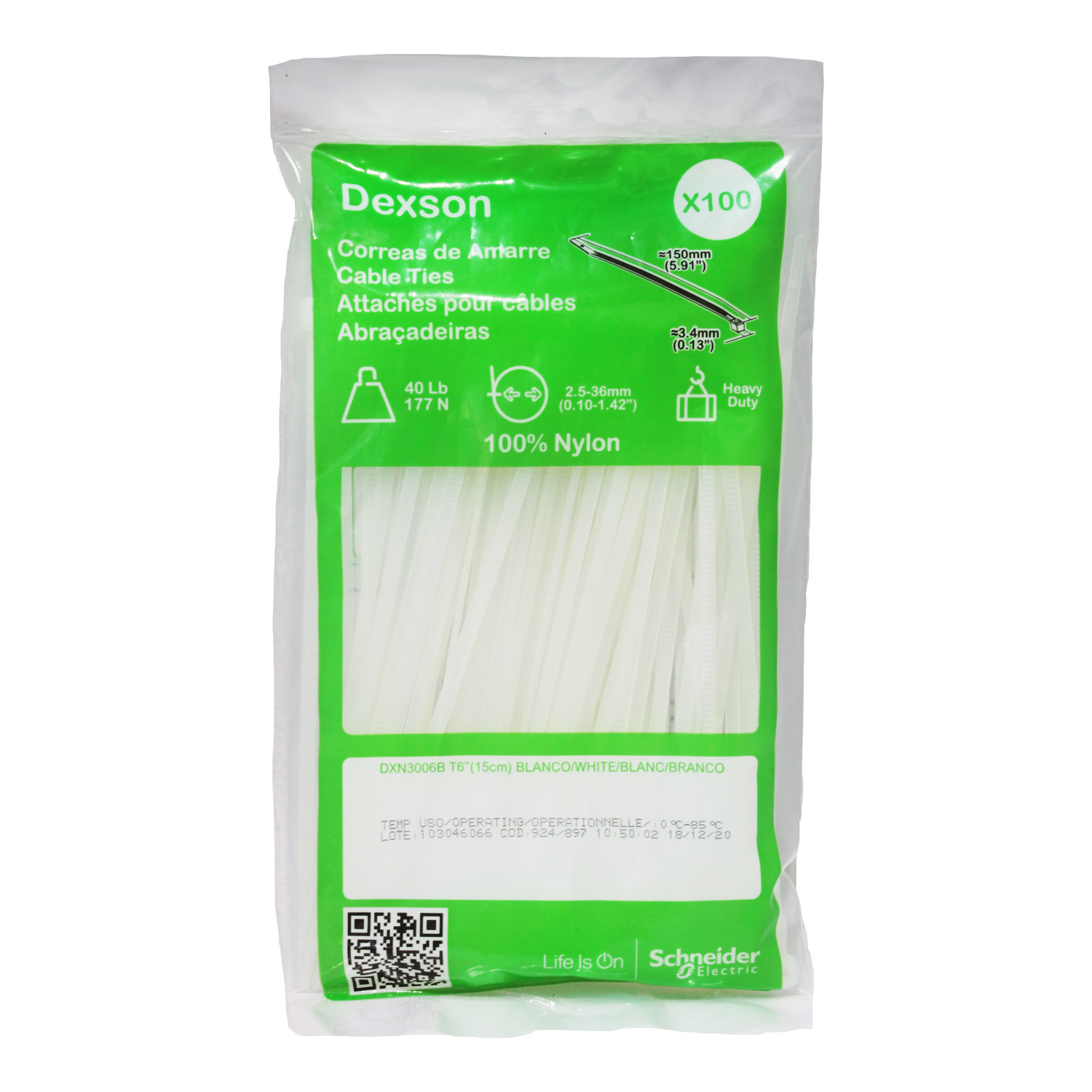 DXN3006B - Amarre Dexson T6 Blanco (15cmx3.2mm)x100 TP | Schneider ...