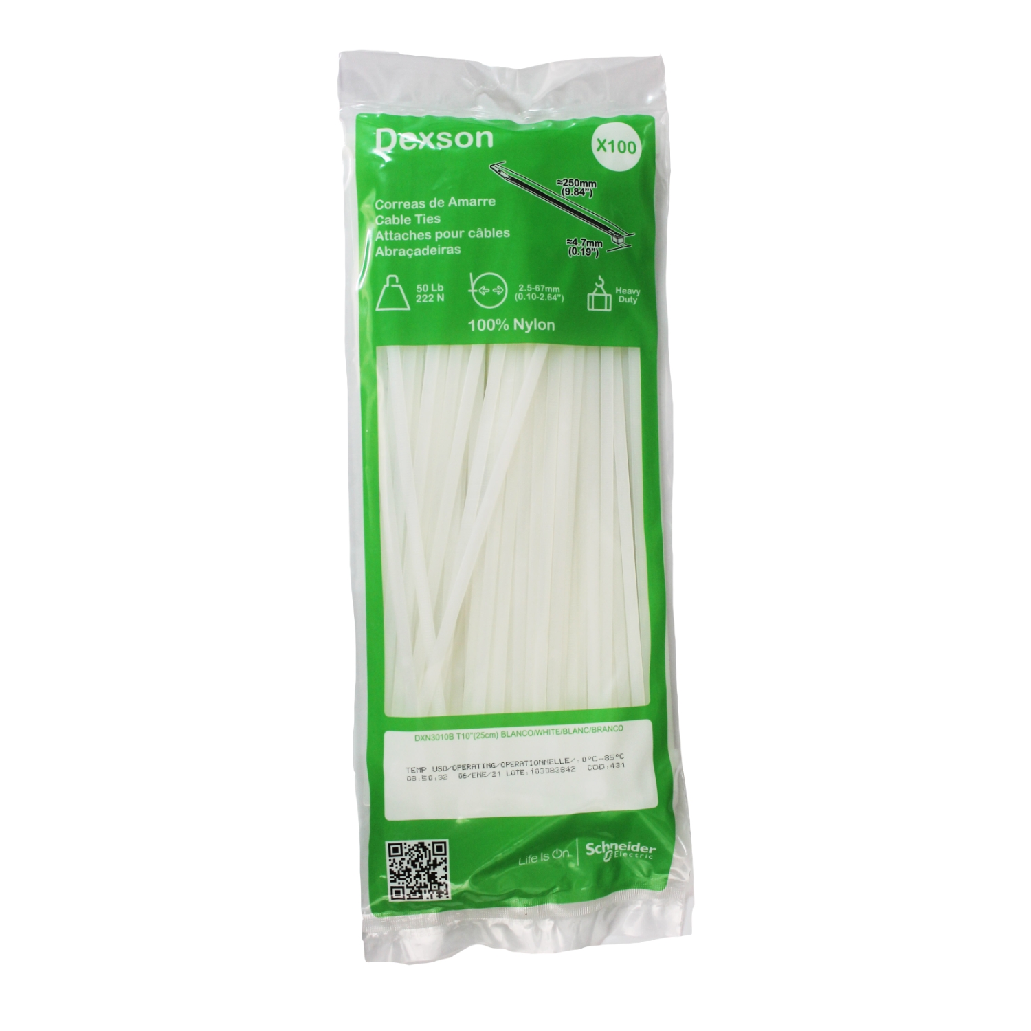DXN3010B - Cable tie, Dexson, 250x4.8mm, set of 100, heavy duty, white ...