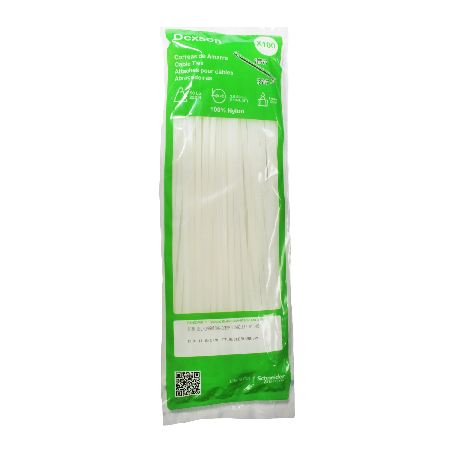 DXN3014B - Cable tie, Dexson, 350x4.8mm, set of 100, heavy duty, white ...