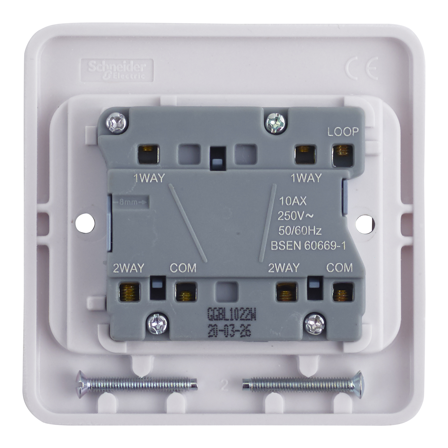 GGBL1022W - "Lisse - Wide rocker switch - 2 gangs 2 way - 10AX White ...