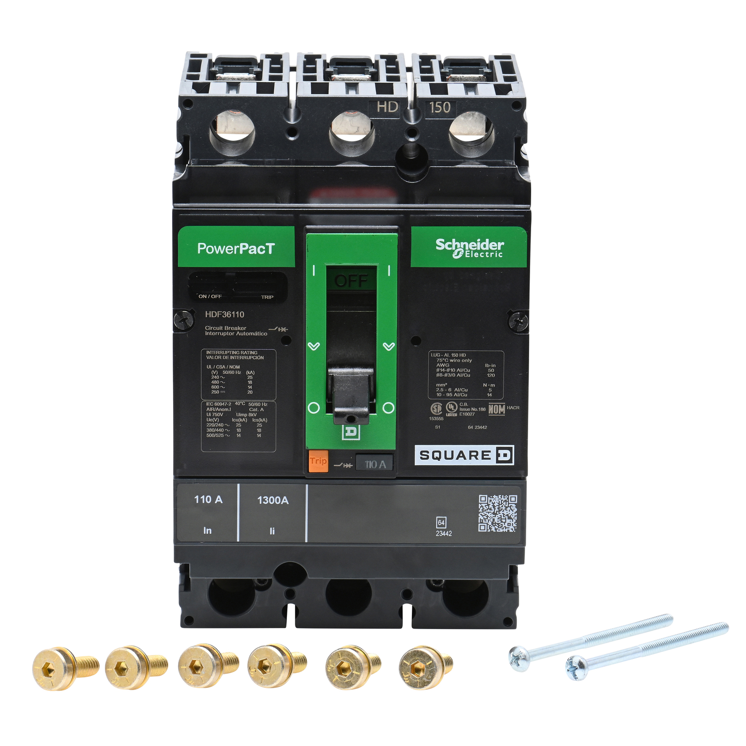 HDF36110 - Circuit breaker, PowerPacT H, 110A, 3 pole, 600VAC, 14kA ...