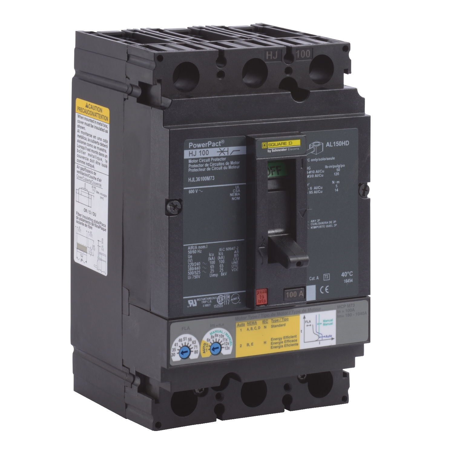 HJL36100M73, Motor circuit protector, PowerPacT H, 100A, 3 pole, 600VAC ...
