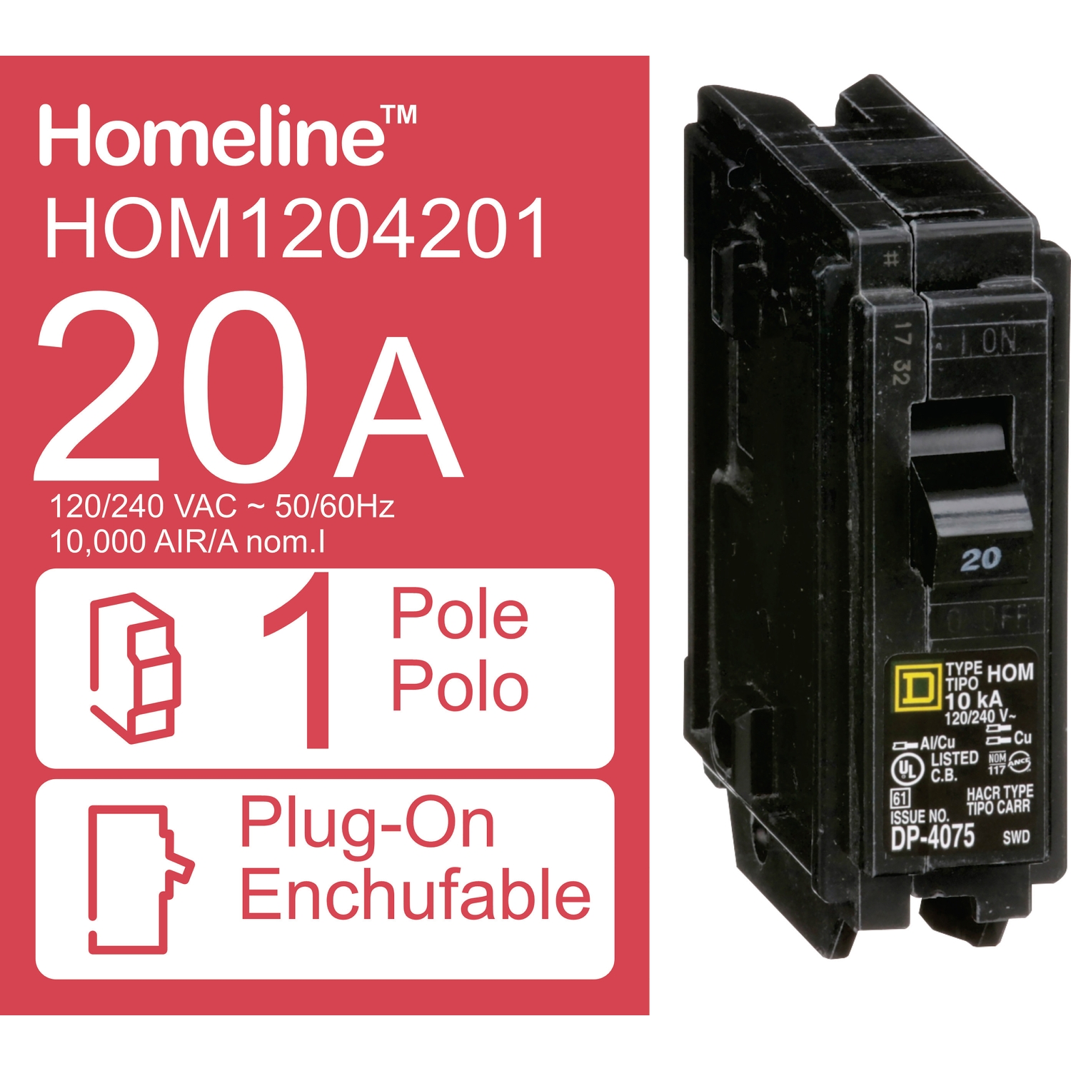HOM115CP - Mini circuit breaker, Homeline, 15A, 1 pole, 120/240VAC ...