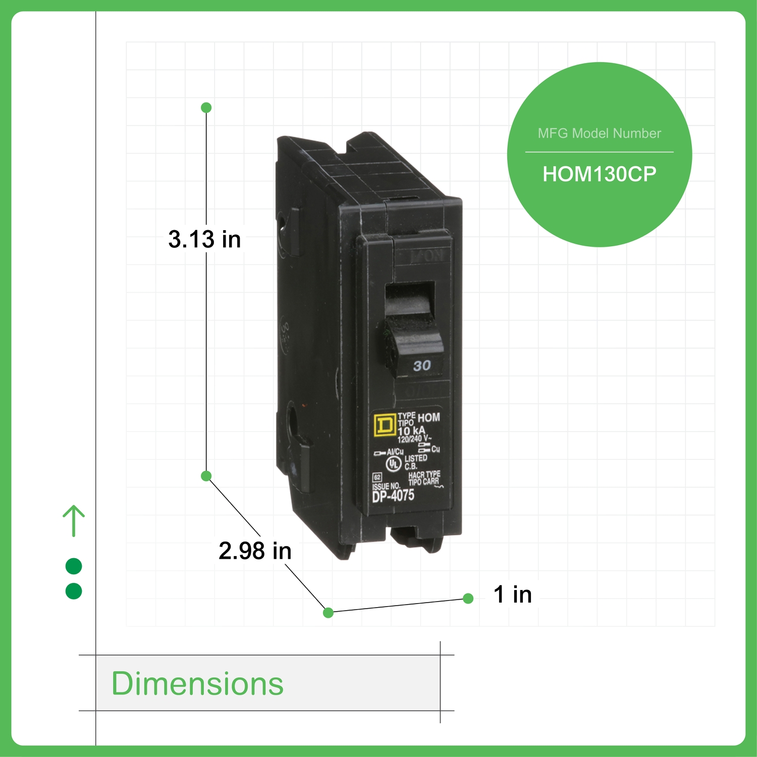 HOM130C - Mini circuit breaker, Homeline, 30A, 1 pole, 120/240VAC, 10kA ...