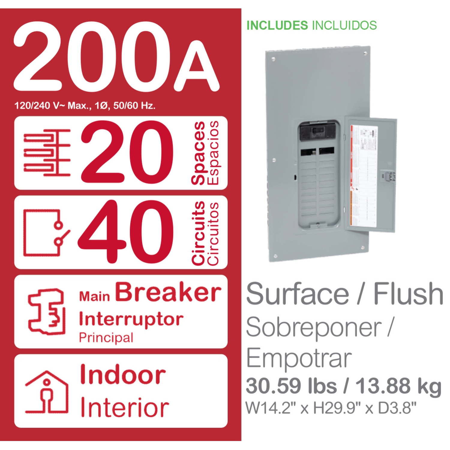 HOM2040M200PCVP - Load center, Homeline, 1 phase, 20 spaces, 40 ...